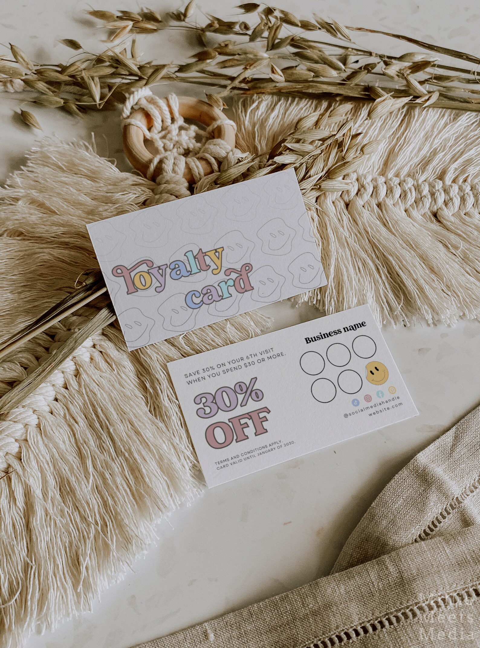 Retro Colorful Loyalty Card, Editable and Printable Discount Card ...