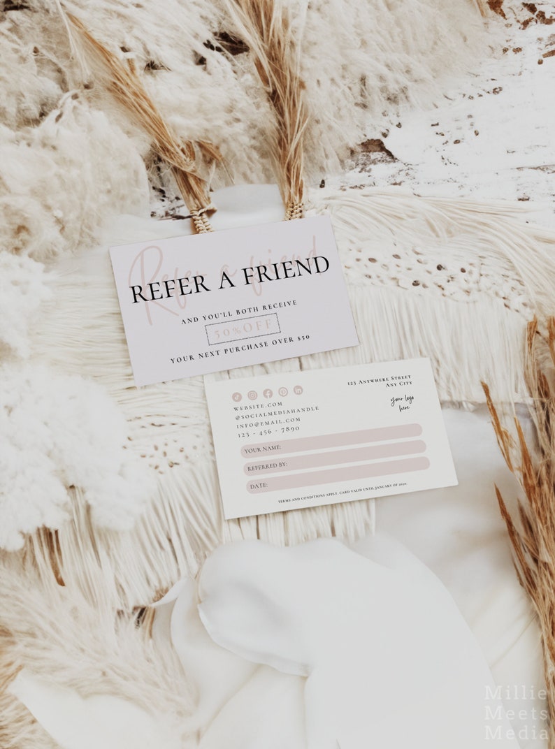 Modern Refer A Friend Card Canva Template | Discount Card | Editable ...