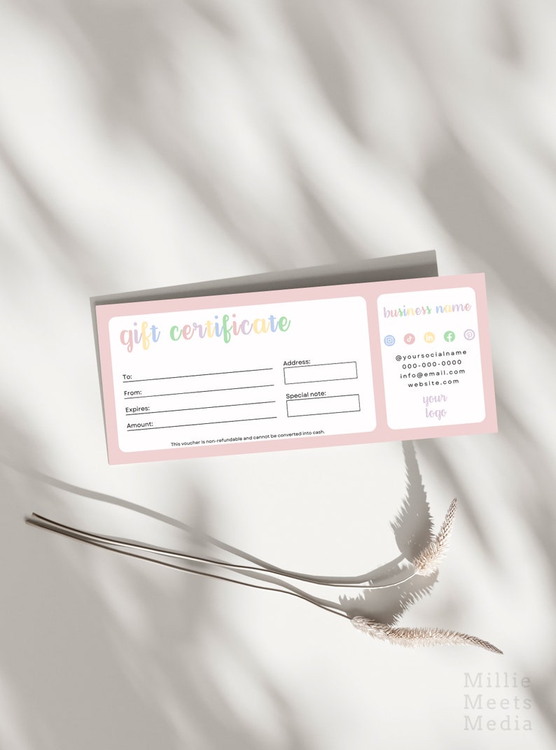 Colorful Gift Certificate Template | Add Logo Printable Gift Voucher ...