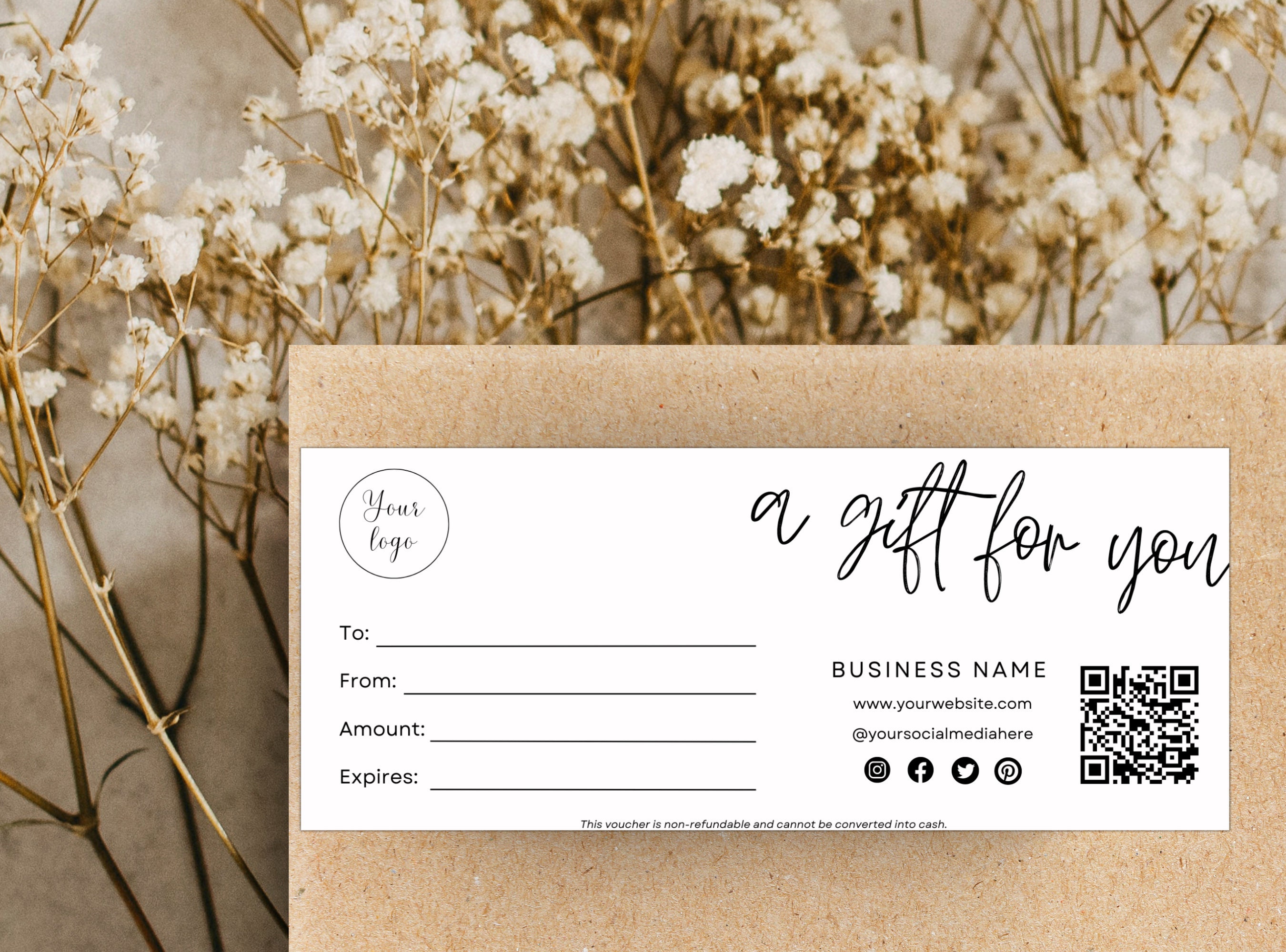 Editable Gift Certificate Template, Printable Boho Gift Card, Editable ...
