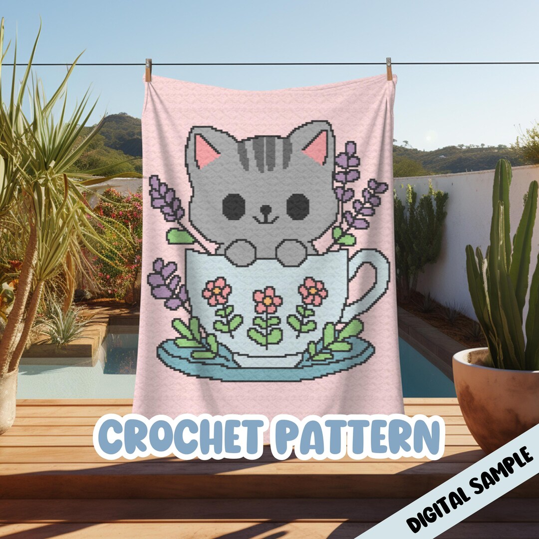 Crochet Graphgan Pattern, Tea Cup Cat Corner to Corner, Cute Baby ...