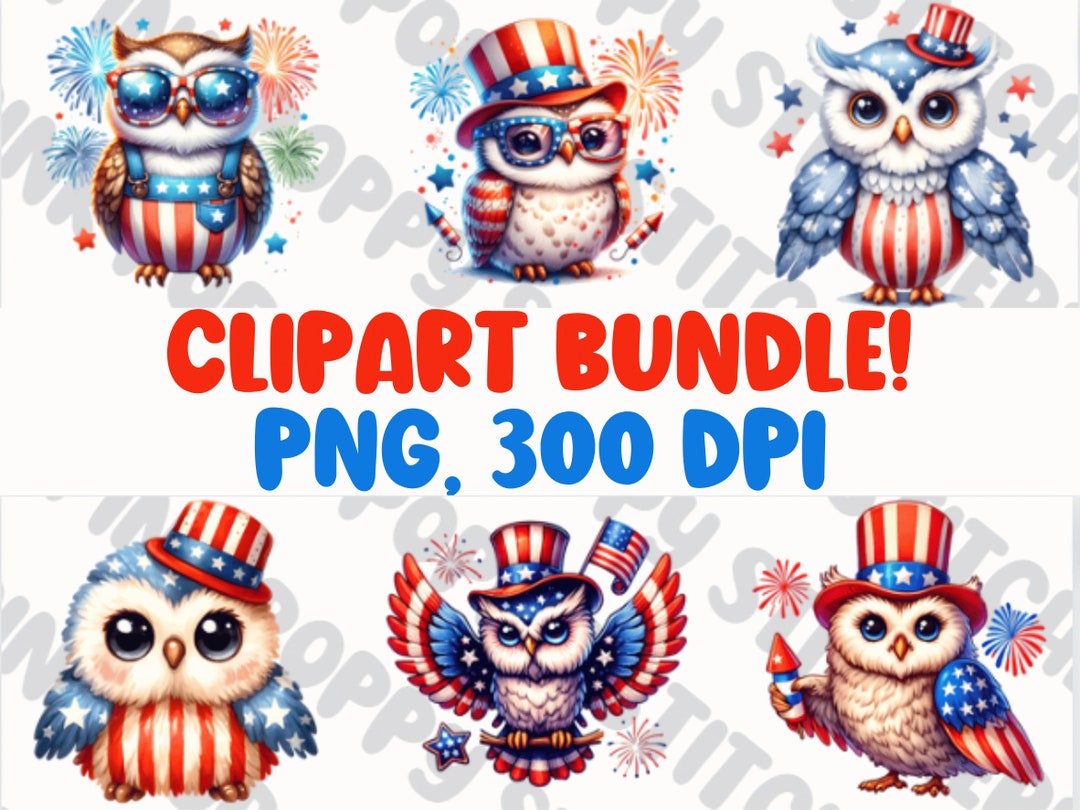 Fourth of July Clip Art, Cute Owl Clipart Bundle, July 4th PNG ...