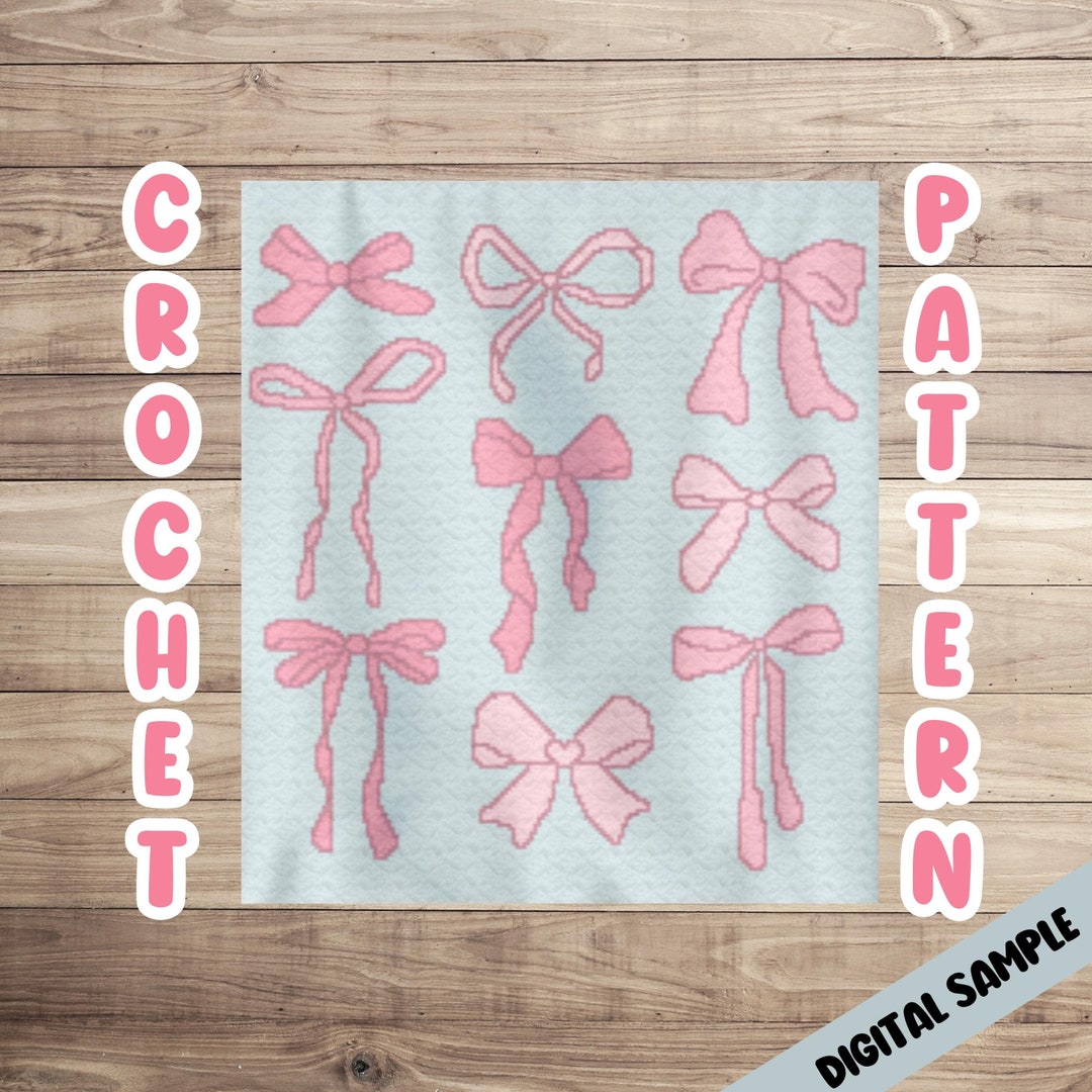 Coquette Bows Graphgan Pattern, Cute Pink Ribbons Corner to Corner ...