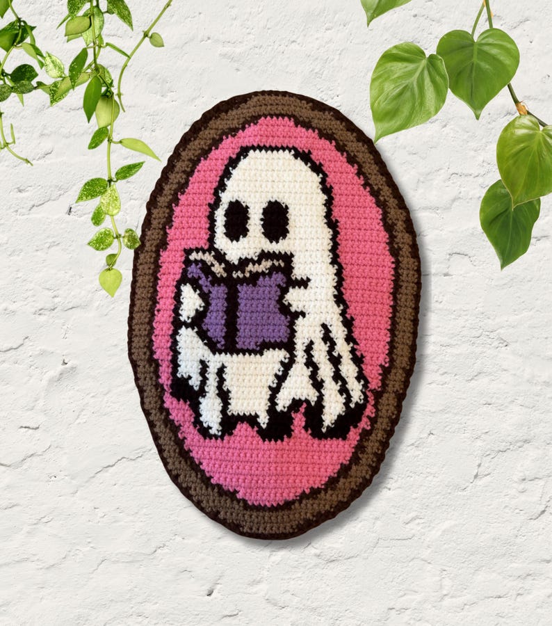 Halloween Crochet Tapestry Pattern, Ghost Reading Wall Hanging Pattern ...