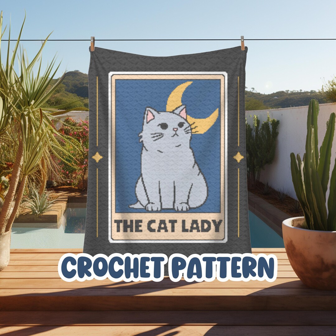 Crochet Graphgan Pattern, Cat Lady Tarot Card Corner to Corner Afghan ...
