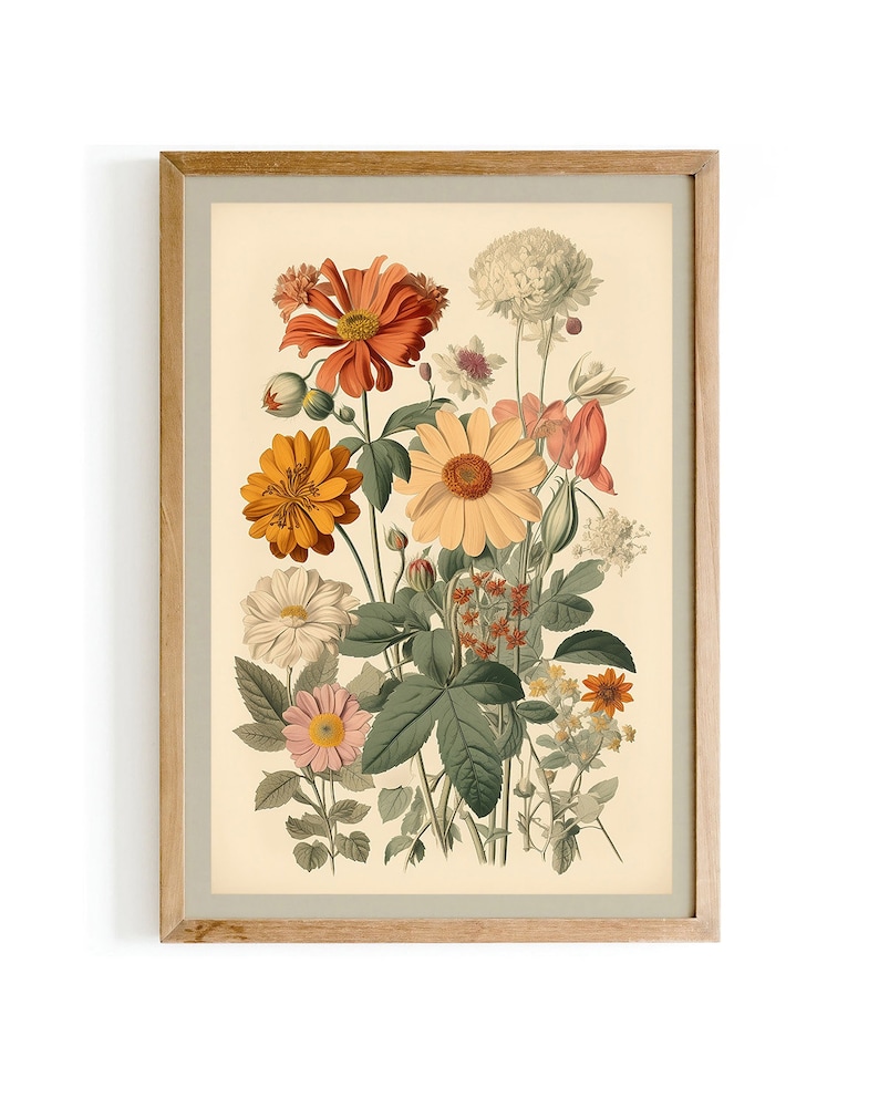 Vintage Style Flower Illustration Poster , Printable Wall Art, Poster ...