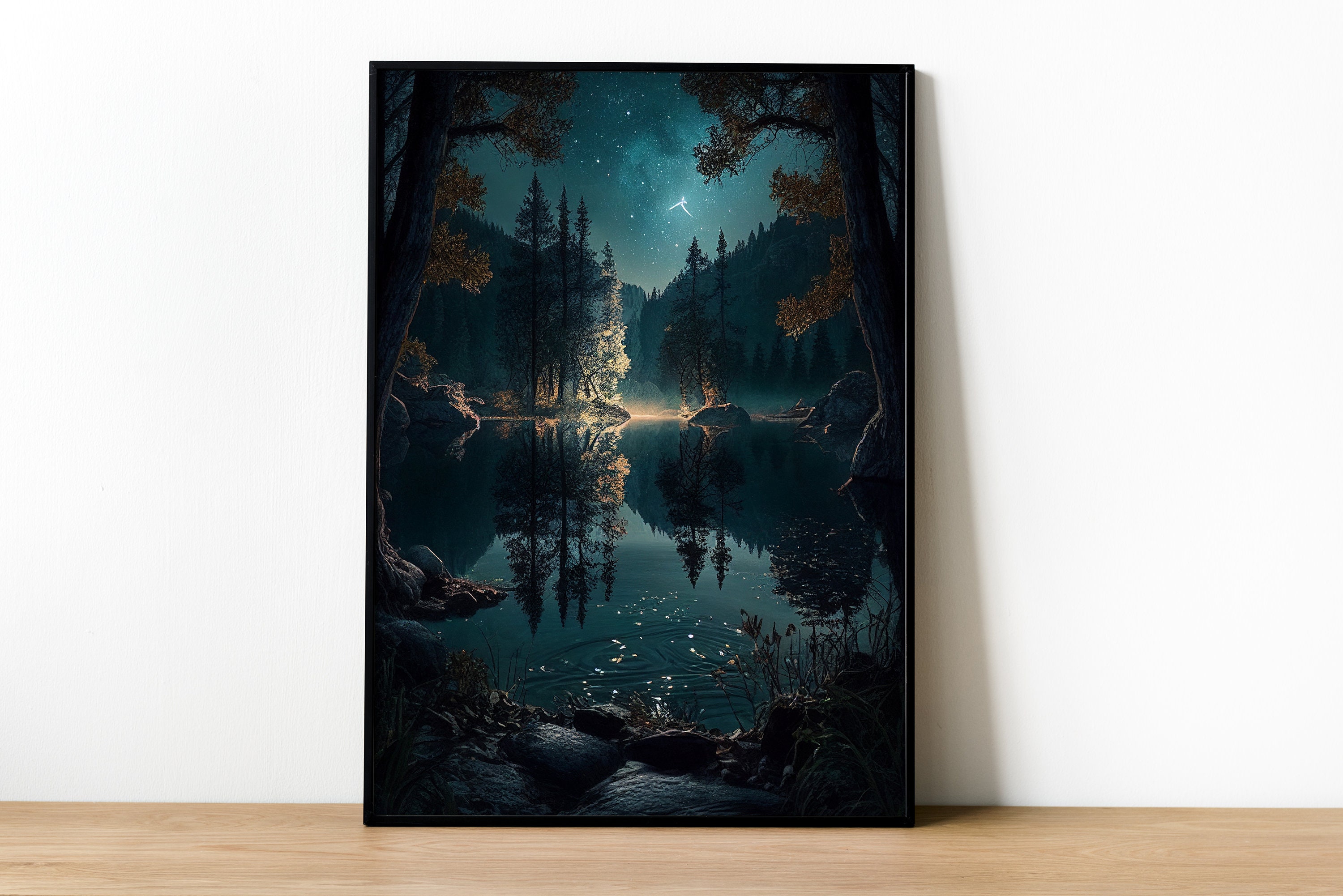 Magical Forest Lake Digital Poster Enchanted Nature Wall Art for Home ...