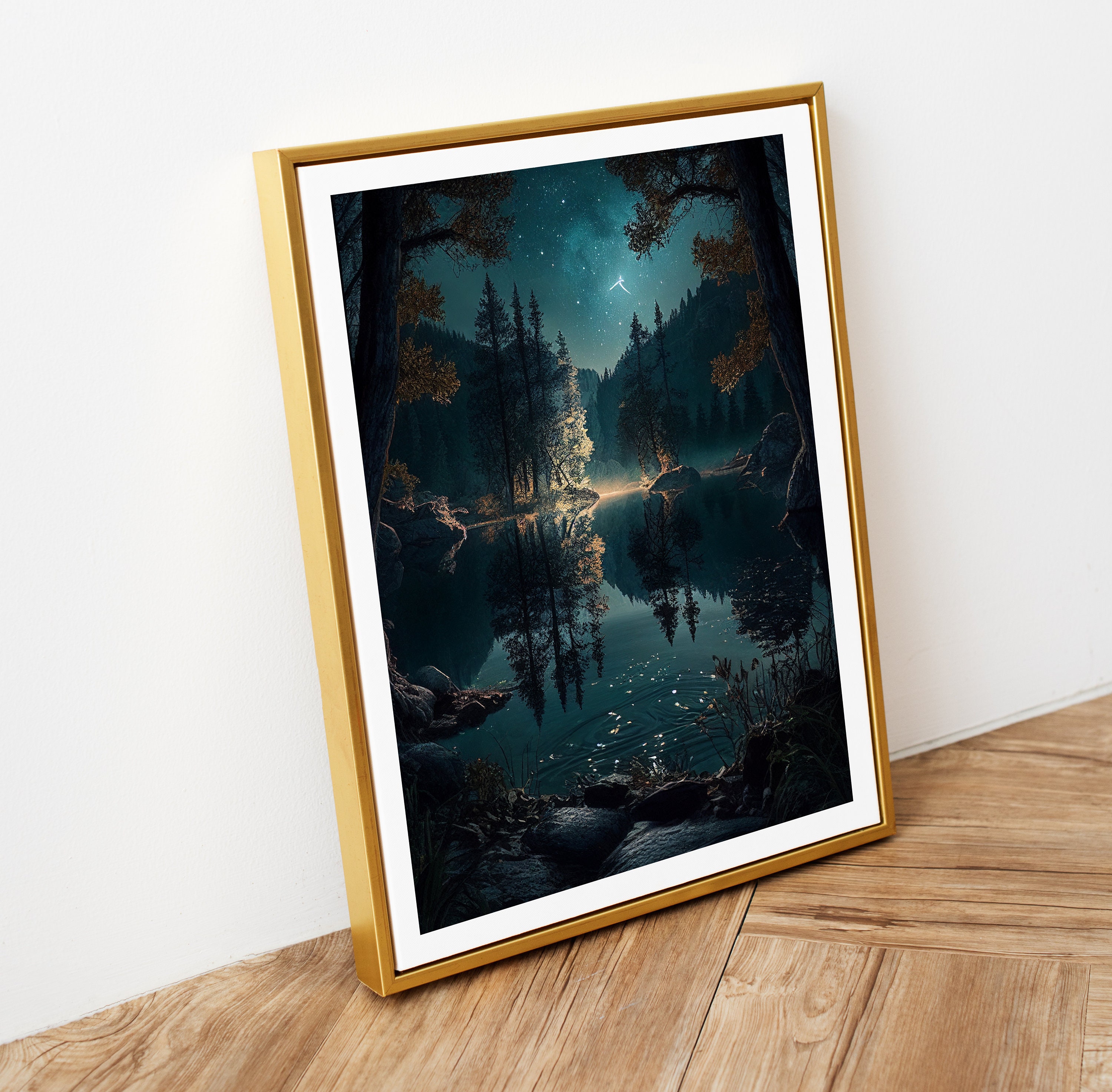 Magical Forest Lake Digital Poster Enchanted Nature Wall Art for Home ...