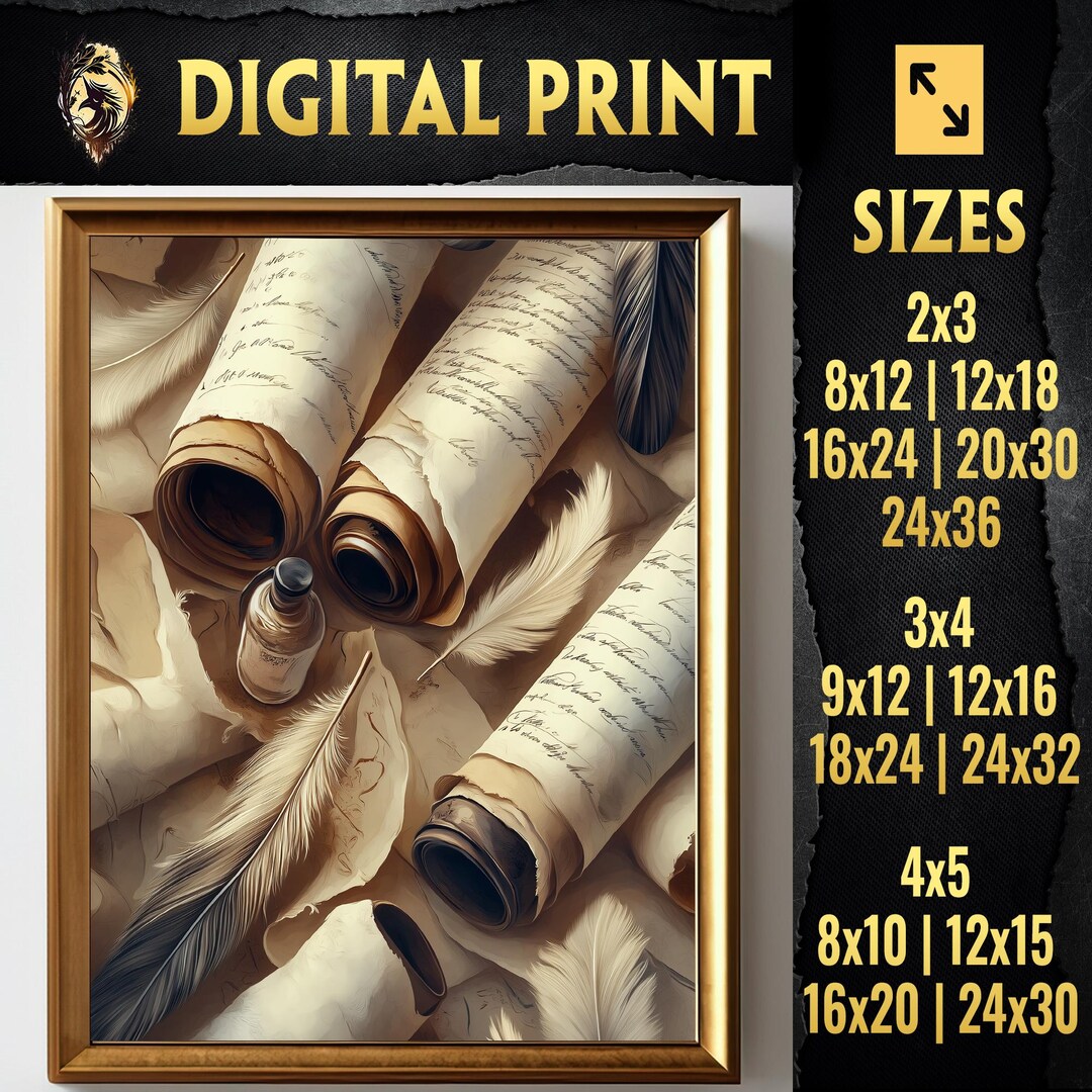 Vintage Scrolls Digital Wall Art | Historical Documents and Quills ...