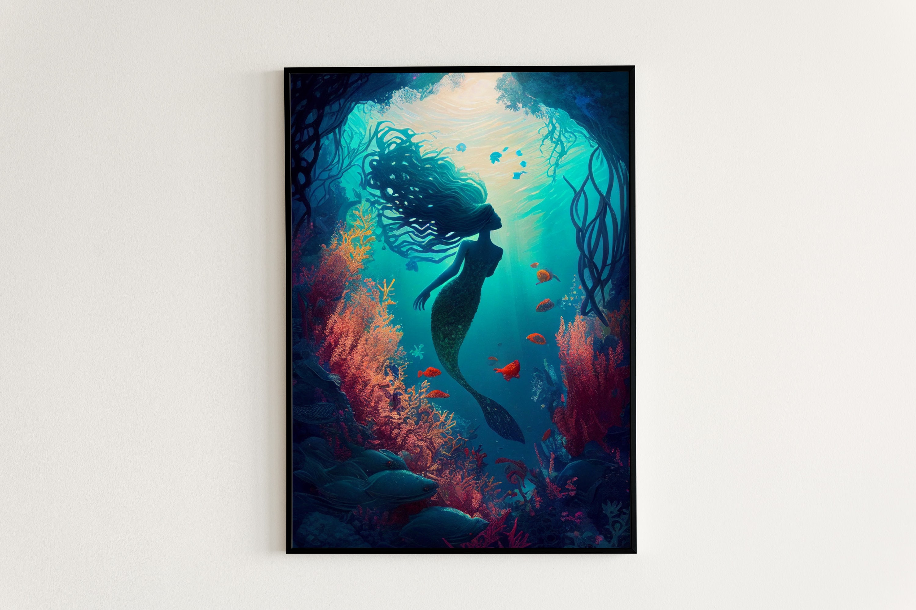 Enchanting Fantasy Mermaid Cove Digital Print - Whimsical Underwater ...