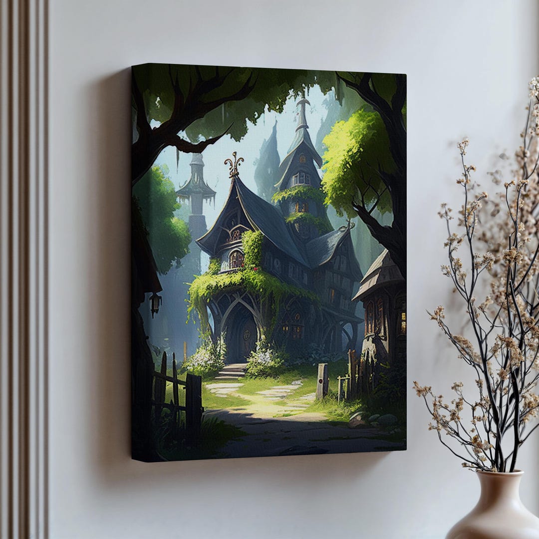 Enchanted Elf Village Canvas Print - Whimsical Fairy Tale Wall Art ...