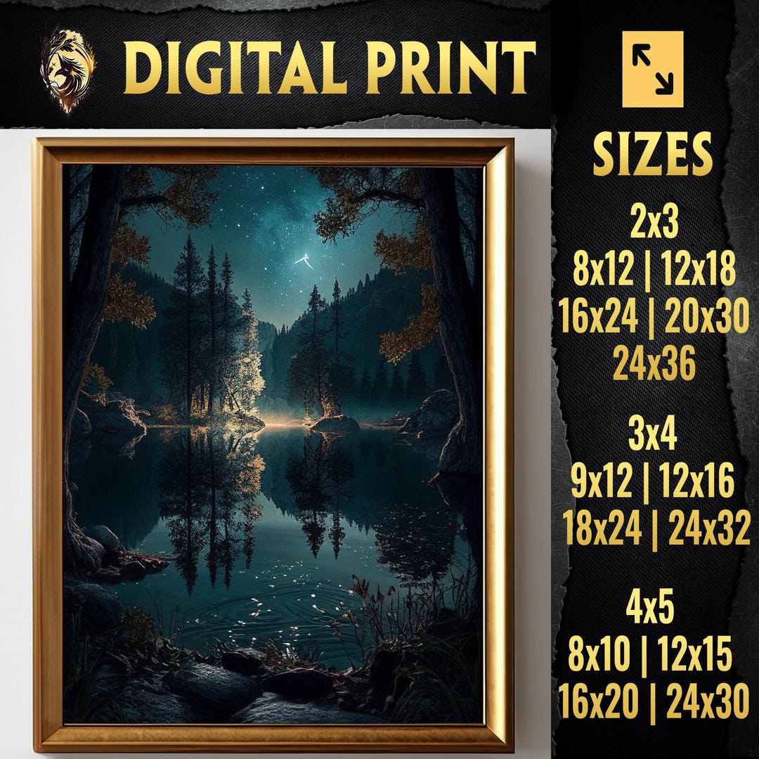 Magical Forest Lake Digital Poster - Enchanted Nature Wall Art for Home ...