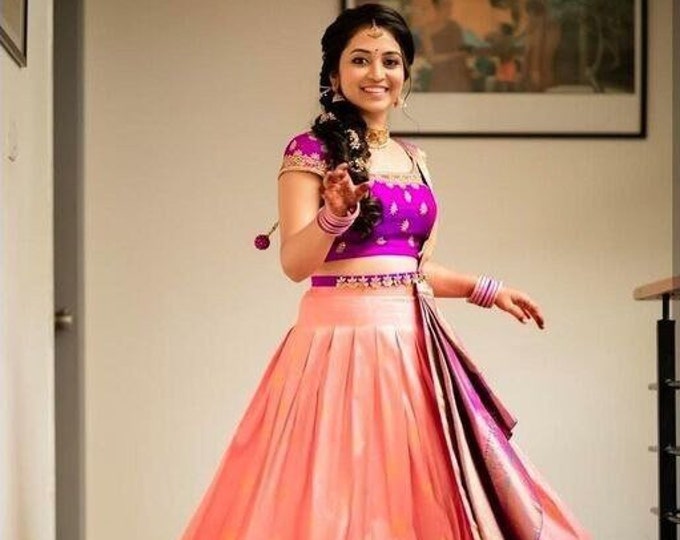 Pink Half Saree for Women, Kanchipuram Silk Pattu Pavdai,new South ...