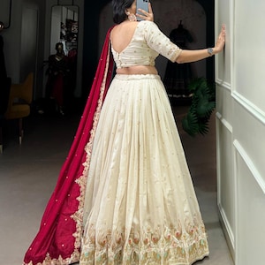 Vichitra Silk off White and Cream Lehenga Choli for Women, Stylish ...