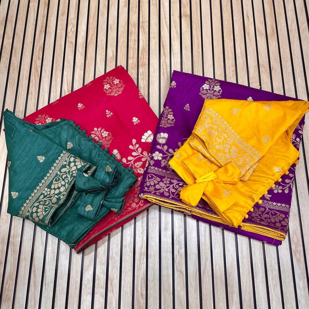 Elegant Purple Saree Blouse for Women, Wedding Wear Dola Silk Saree ...