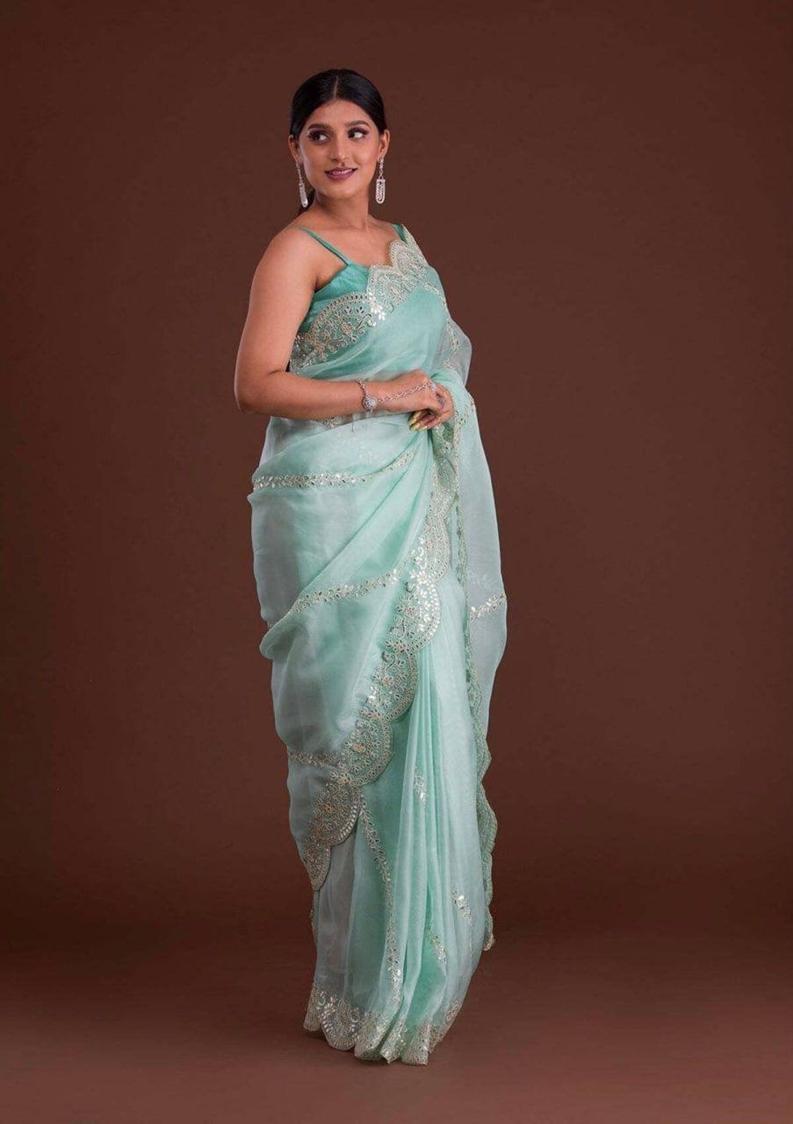 Organza Silk Green Color Saree for Women Us,party Wear Saree for ...