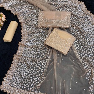 Party Wear Mono Net Saree for Girls, Wedding Saree for Bridesmaid ...