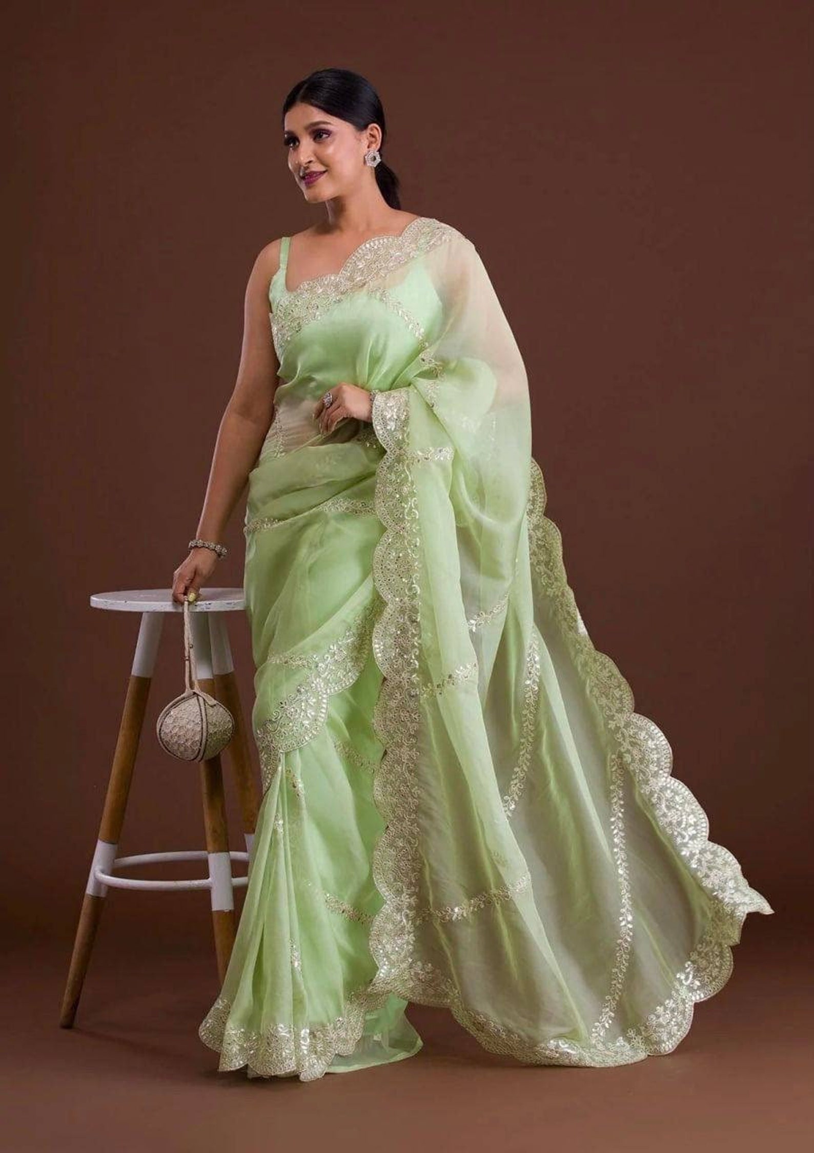 Organza Silk Green Color Saree for Women Us,party Wear Saree for ...