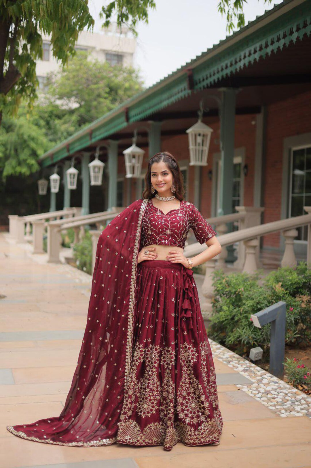 Rangoli Silk Bridal Lehenga Choli for Women, Maroon Wedding Lehenga ...