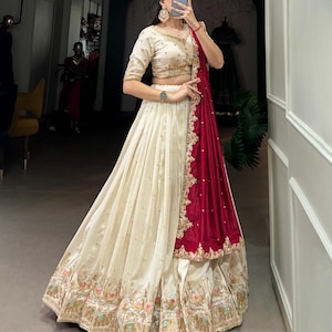 Vichitra Silk off White and Cream Lehenga Choli for Women, Stylish ...