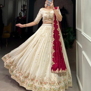 Vichitra Silk off White and Cream Lehenga Choli for Women, Stylish ...