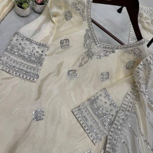Off White and Cream Sharara Suit for Women, Embroidered Chinon Palazzo ...