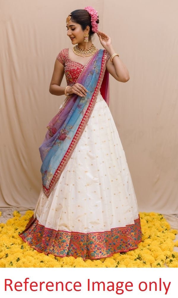 Off White Half Saree for Women, Designer Half Saree Lehenga for ...