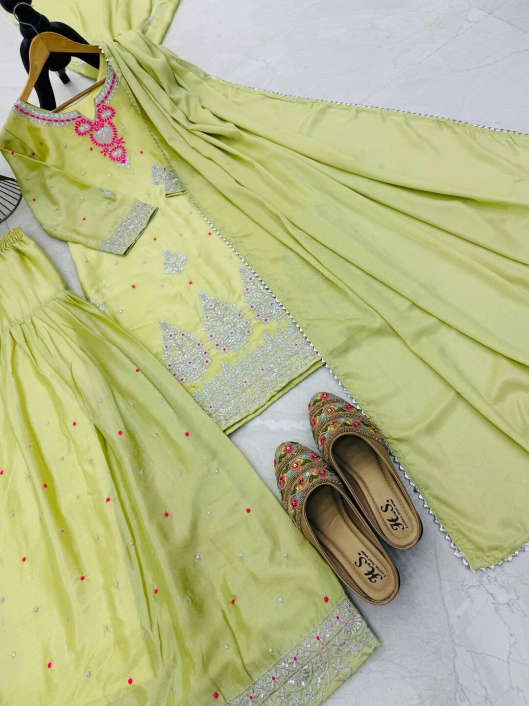 Pastel Green Wedding Sharara Set for Women, Pakistani Designer Suit for ...