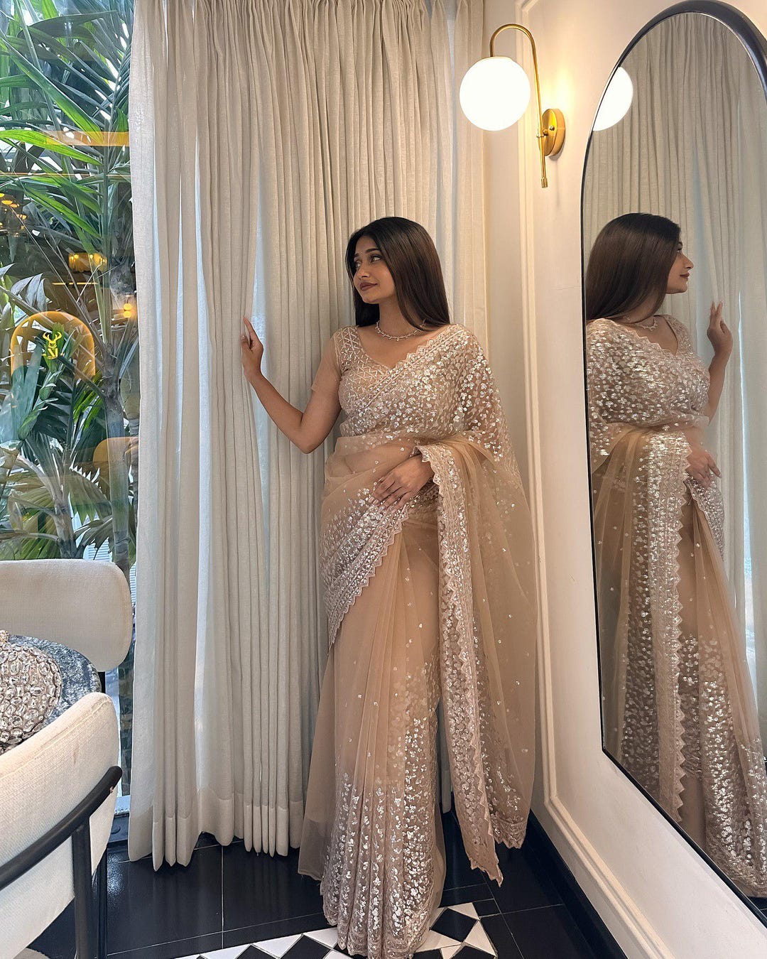 Party Wear Mono Net Saree for Girls, Wedding Saree for Bridesmaid ...