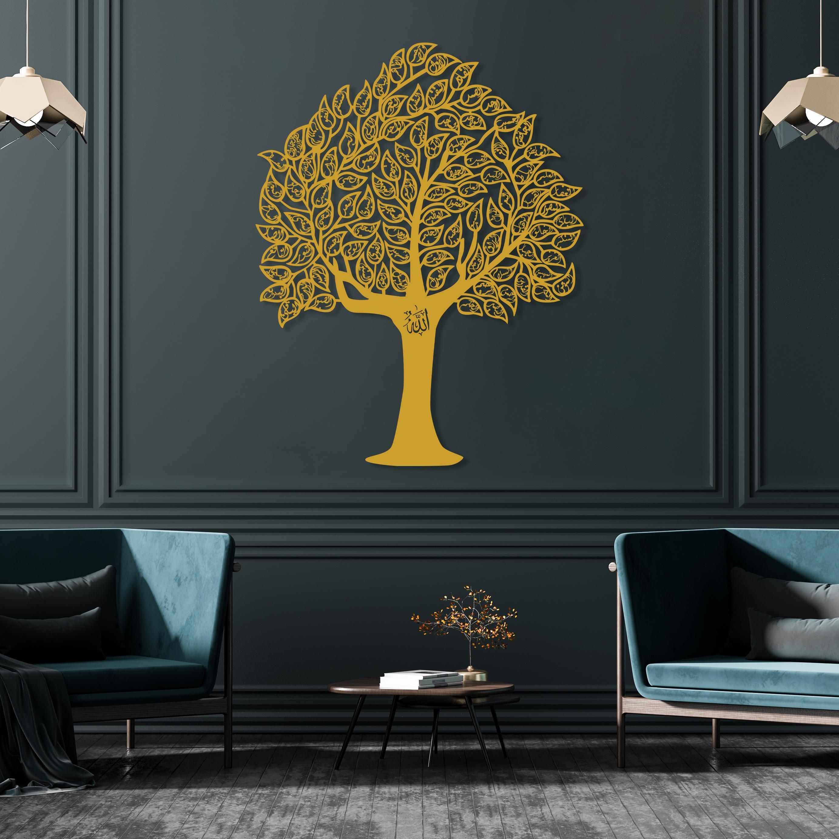 Metal Tree of 99 Names of Allah Islamic Wall Art, Tree Design Asma-ul ...