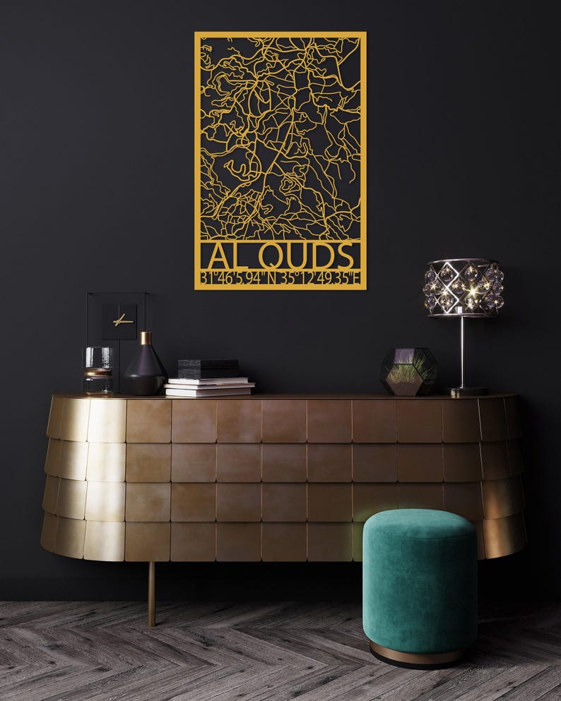 Al Quds Islamic Map Metal Wall Art, Modern Islamic Decor, Masjid Al ...