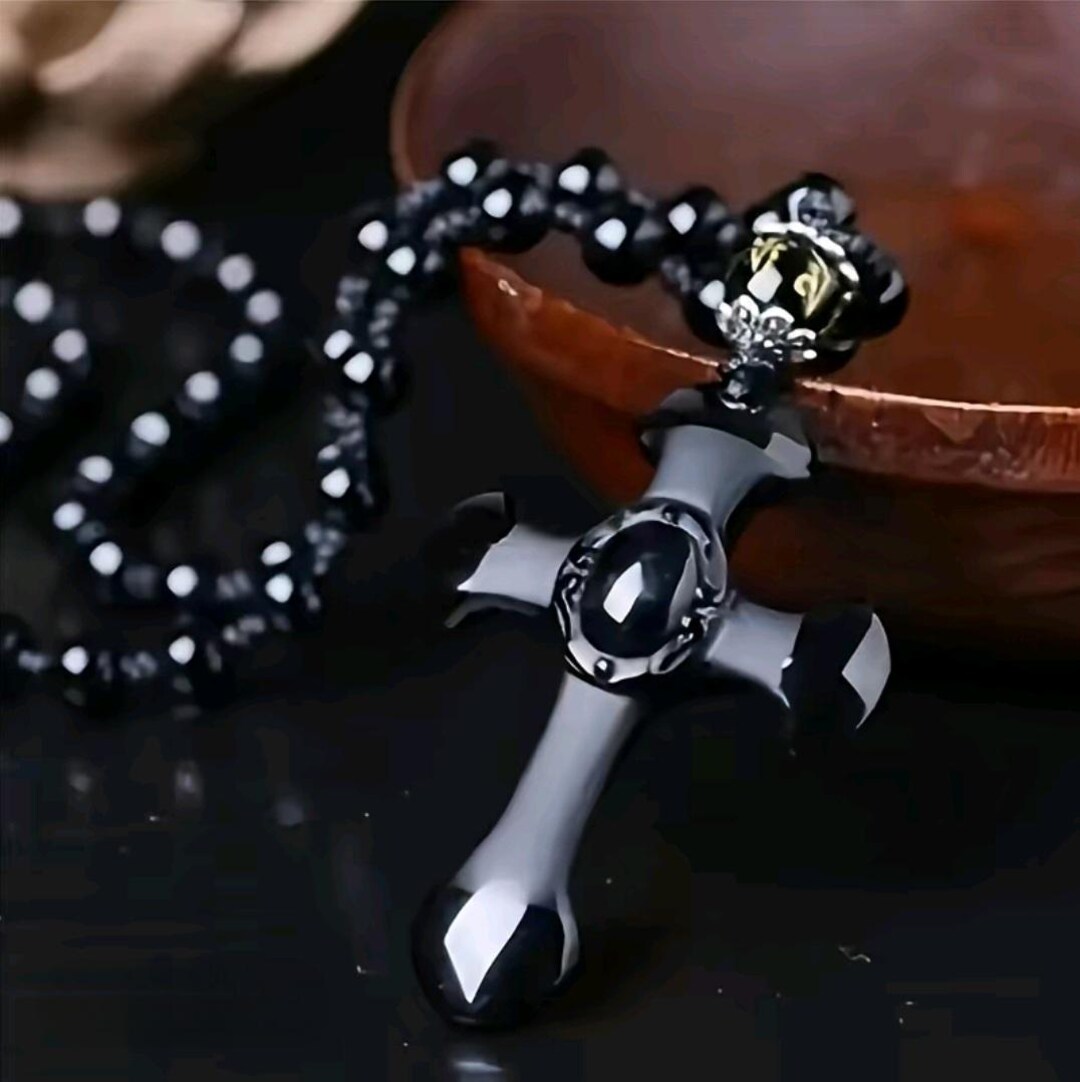 Natural Iced Obsidian Cross Lucky Amulet Necklace - Etsy