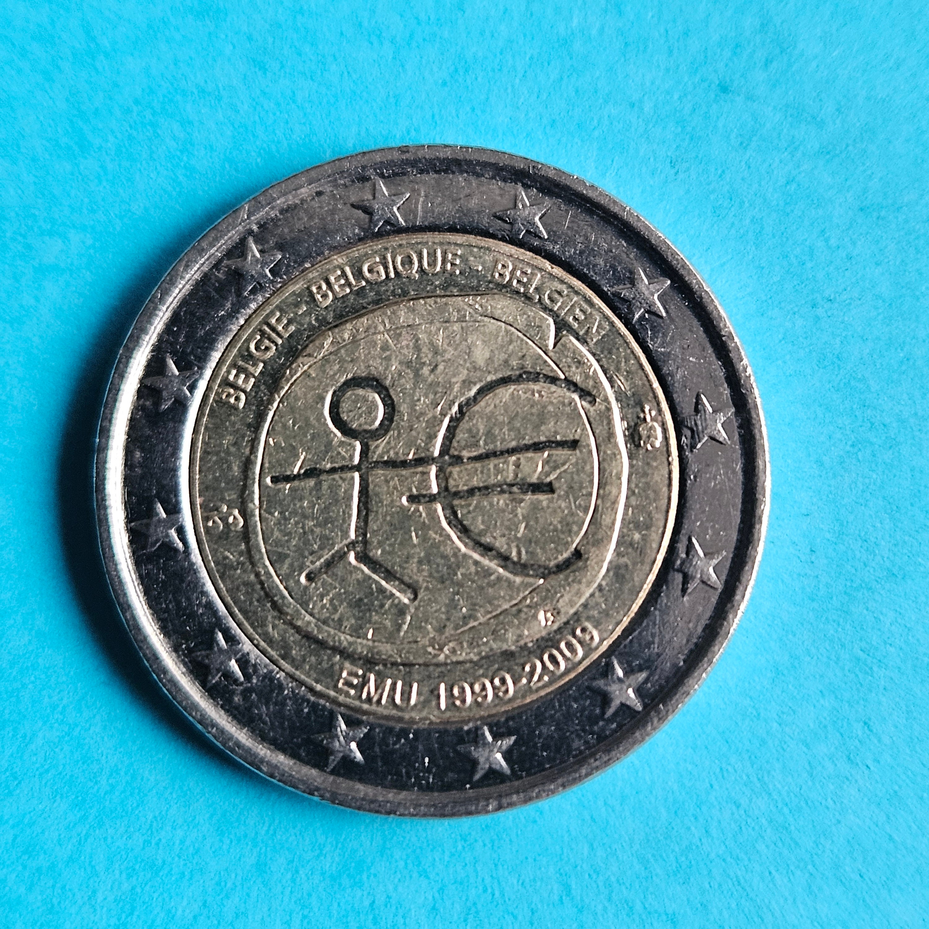 Rare 2 Euro Coin Stick Figure Misminting Belgium EMU 1999 2009 - Etsy