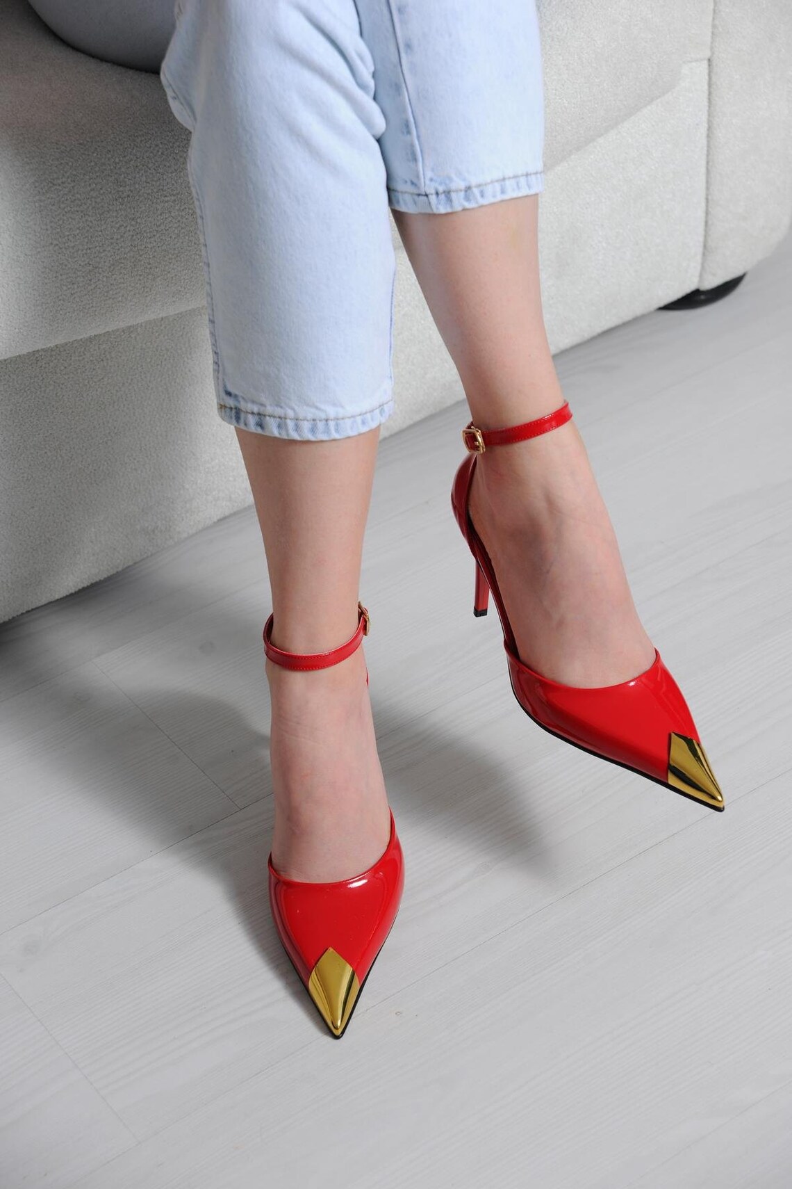 Vanessa Red Pointed Toe Stiletto Sandals 9 Cm Patent Leather Heel ...