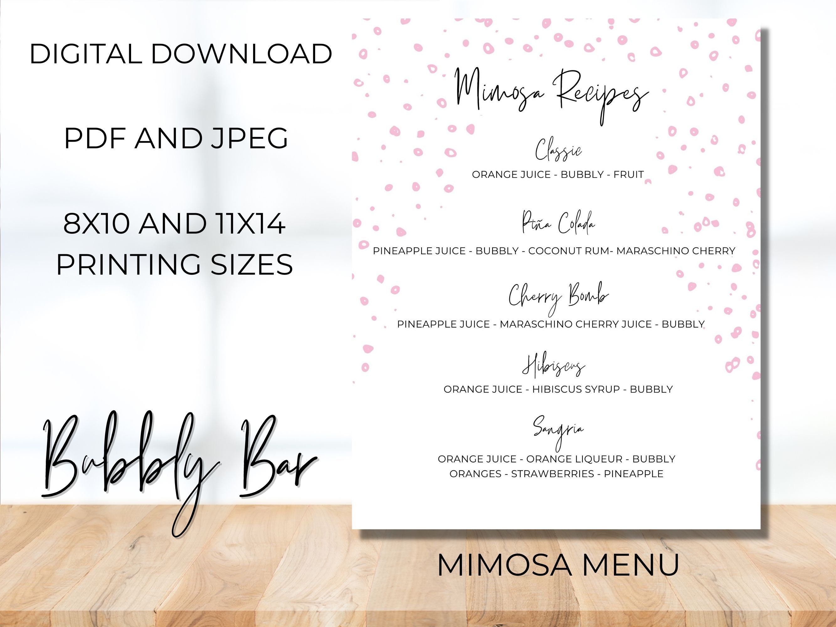 Mimosa Menu Printable, Bubbly Bar, Mimosa Bar, Printable Party, Party ...