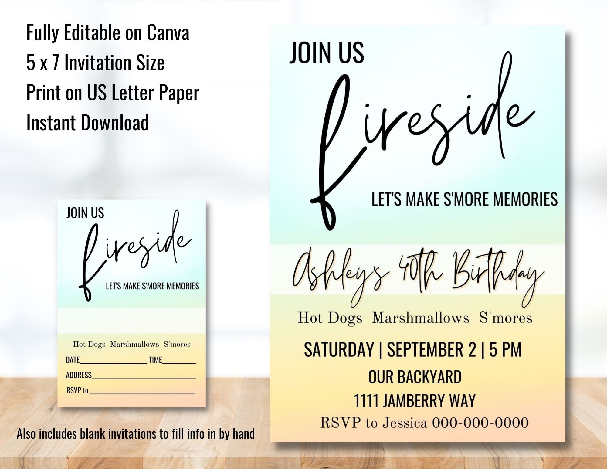 Fireside Party Invitation, Bonfire Invitation, Smores Party Invitation ...
