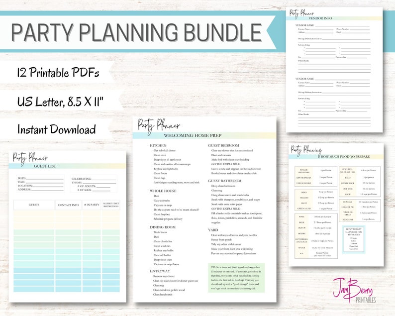 Party Planner Printable PDF Worksheets Organization Digital Download ...