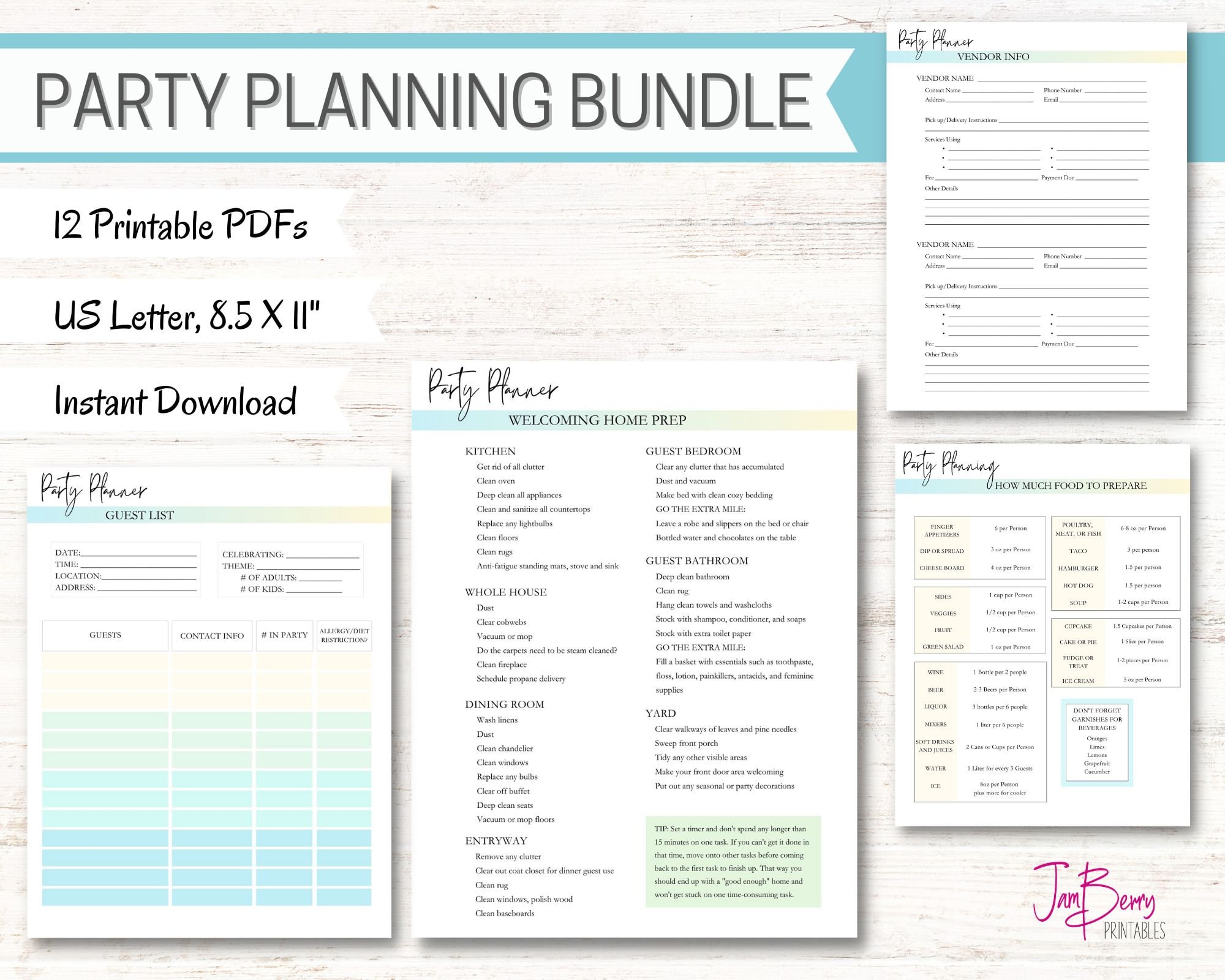 Party Planner Printable PDF Worksheets Organization Digital Download ...