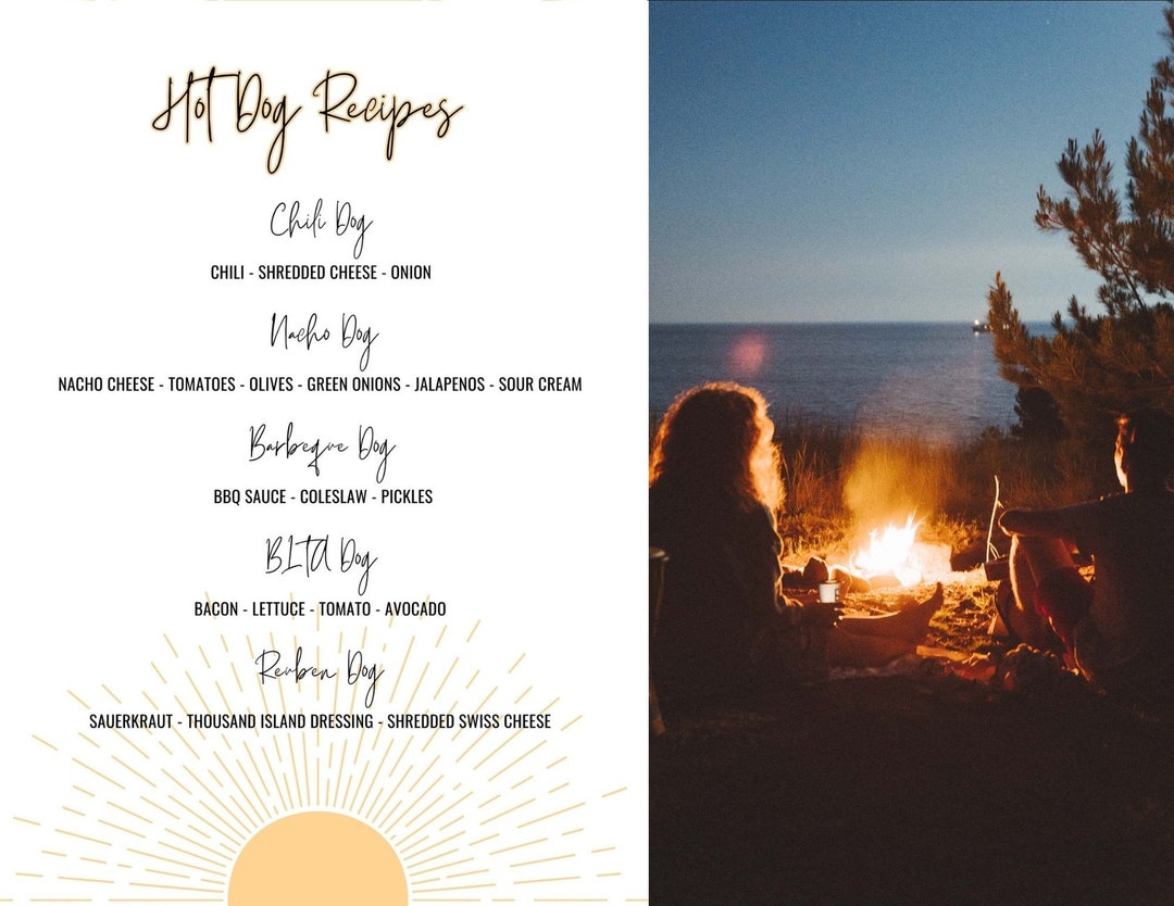 Hot Dog Bar Menu Sign, Fireside Party Sign, Buffet Menu, Hot Dog Sign ...