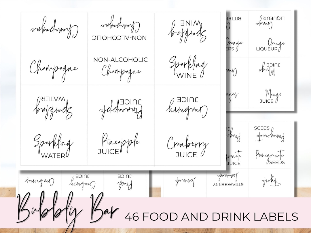 Mimosa Bar Food and Drink Labels, Printable, Bubbly Bar, Mimosa Bar ...