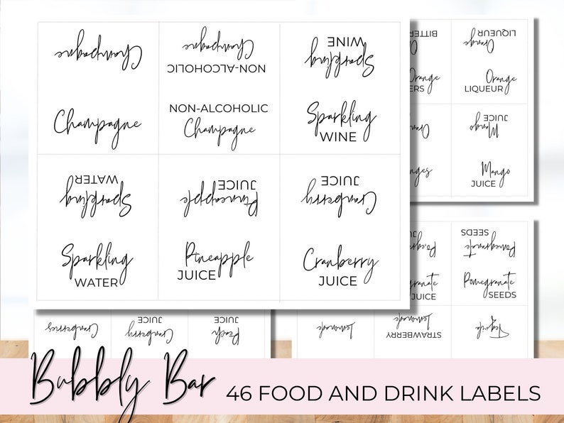 Mimosa Bar Food and Drink Labels, Printable, Bubbly Bar, Mimosa Bar ...