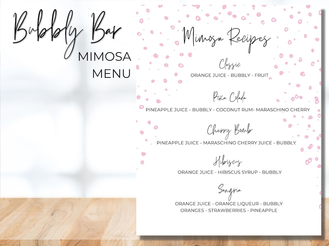 Mimosa Menu Printable, Bubbly Bar, Mimosa Bar, Printable Party, Party ...