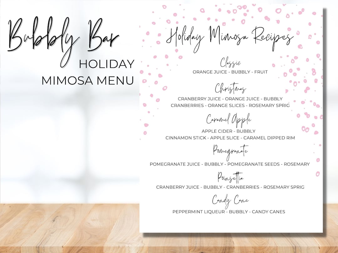 Mimosa Holiday Menu Printable, Bubbly Bar, Mimosa Bar, Printable Party ...