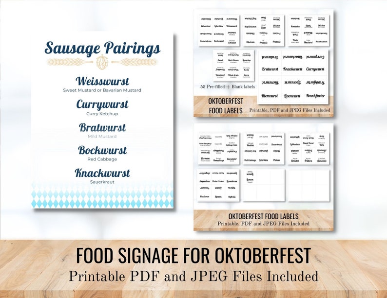 Oktoberfest Party Food Sign and Labels, Printable Party Decor, Instant ...