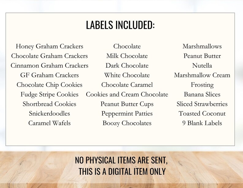 Smores Party Food Labels, S'mores Food Labels, S'more Bar Signs for ...