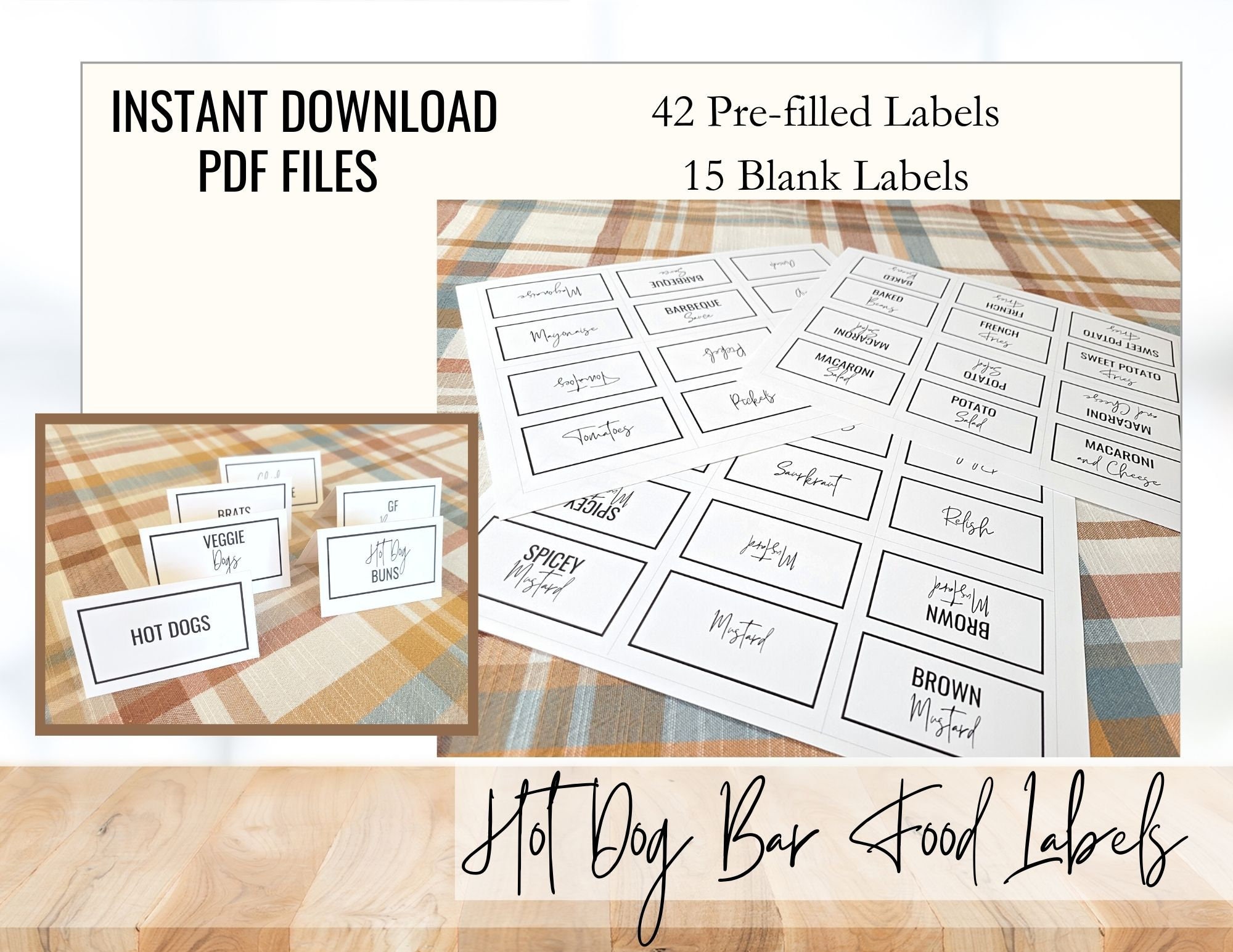 Hot Dog Bar Food Labels, Fireside Party Food Labels, Buffet Labels, Hot ...