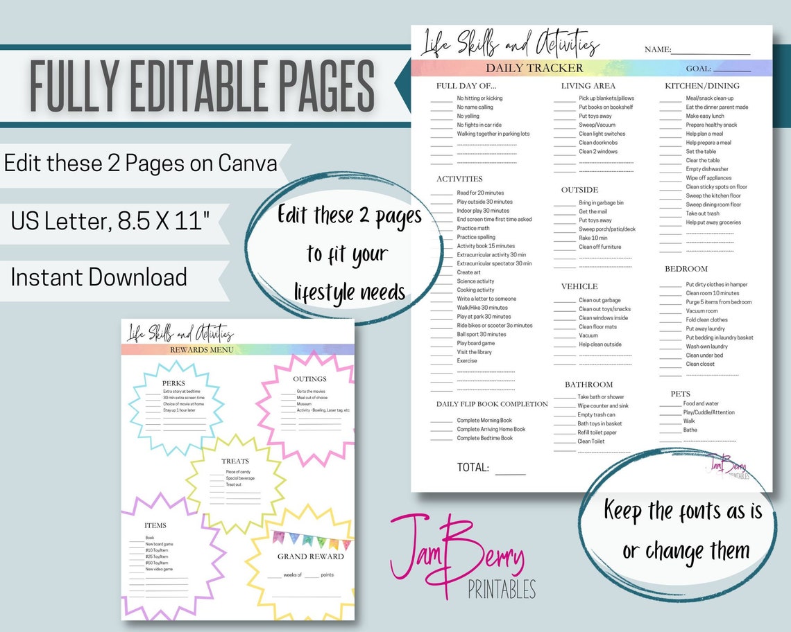 Kids Rewards Chart ADHD ASD ODD Printable Pdf Editable Fill in Kids ...