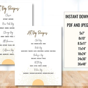 Hot Dog Bar Menu Sign, Fireside Party Sign, Buffet Menu, Hot Dog Sign ...