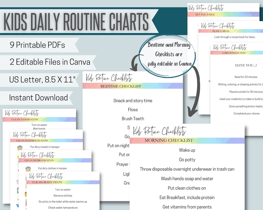 Kids Routine Task Chart Pages ADHD ASD ODD Printable Pdf Editable Fill ...