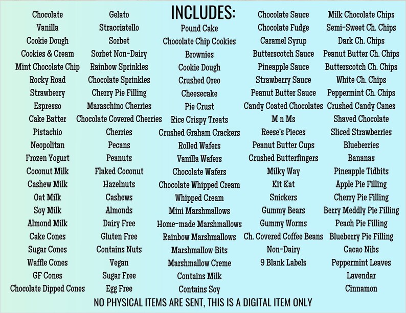 Ice Cream Social Food Labels, Ice Cream Bar Food Labels, Sundae Labels ...